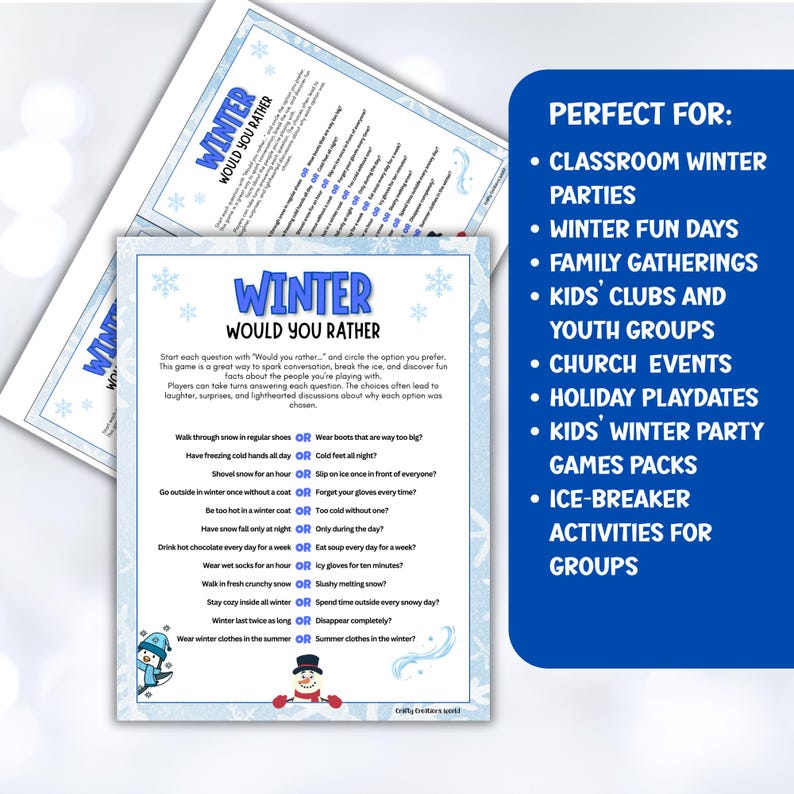 Winter Game, Would You Rather, Ice-breaker Quiz, Printable Classroom ...
