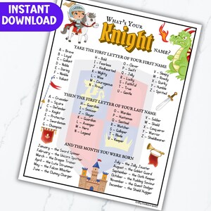 What’s Your Knight Name Party Game, Medieval-themed Activity, Printable ...