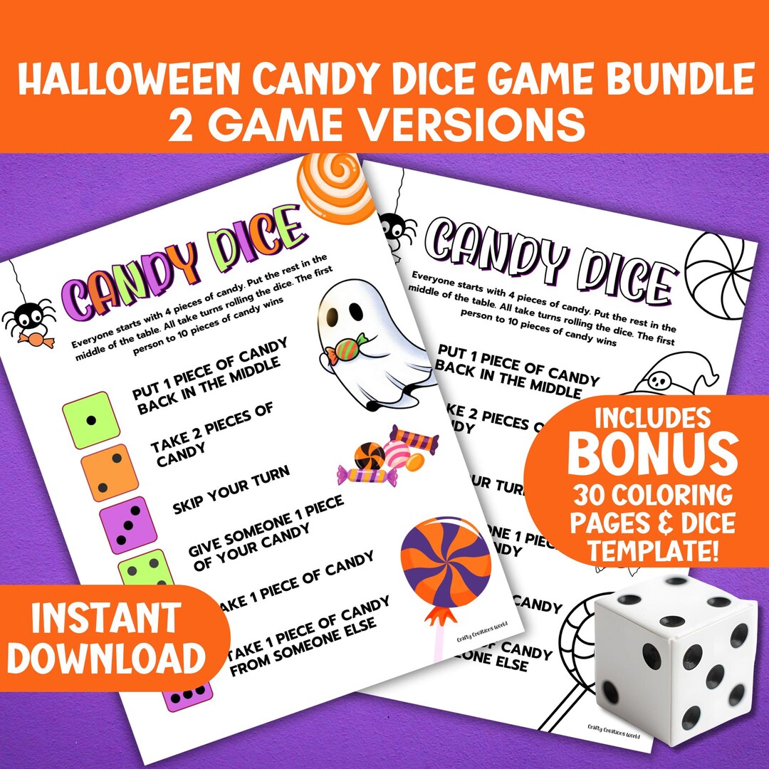 Printable Halloween Candy Dice Game Bundle, Paper Dice Craft Template ...