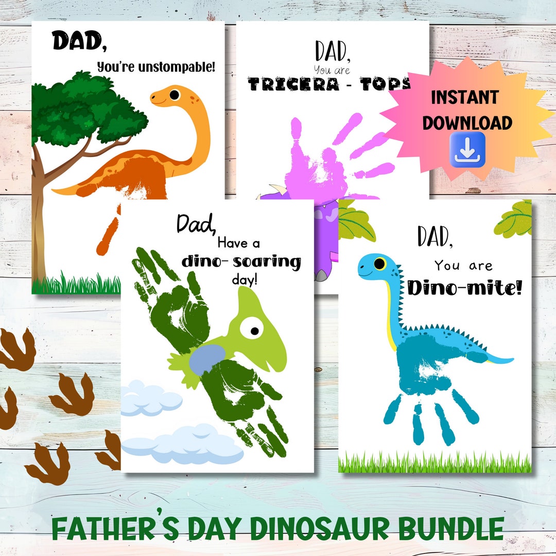 Fathers Day Gift, Dinosaur Handprint Art Bundle, DIY Printable for Kids ...