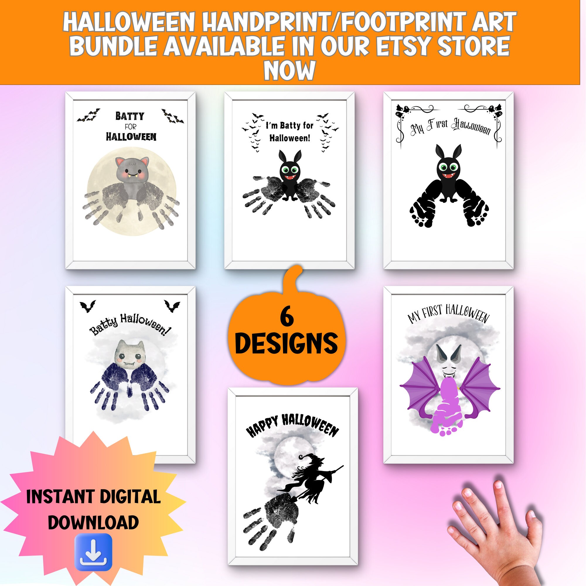 Halloween Handprint Art Activity, Cute Bat DIY Craft, Toddler Kids ...