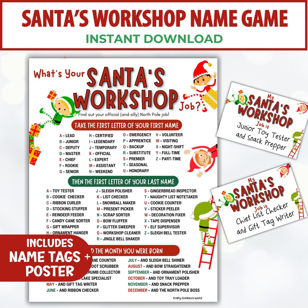 Christmas Name Game Printable, Funny Santa's Workshop Job Generator ...
