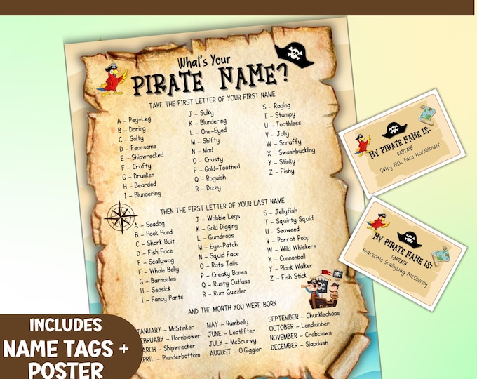 Whats Your Pirate Name Party Game for Kids, Fun Name Generator Activity ...