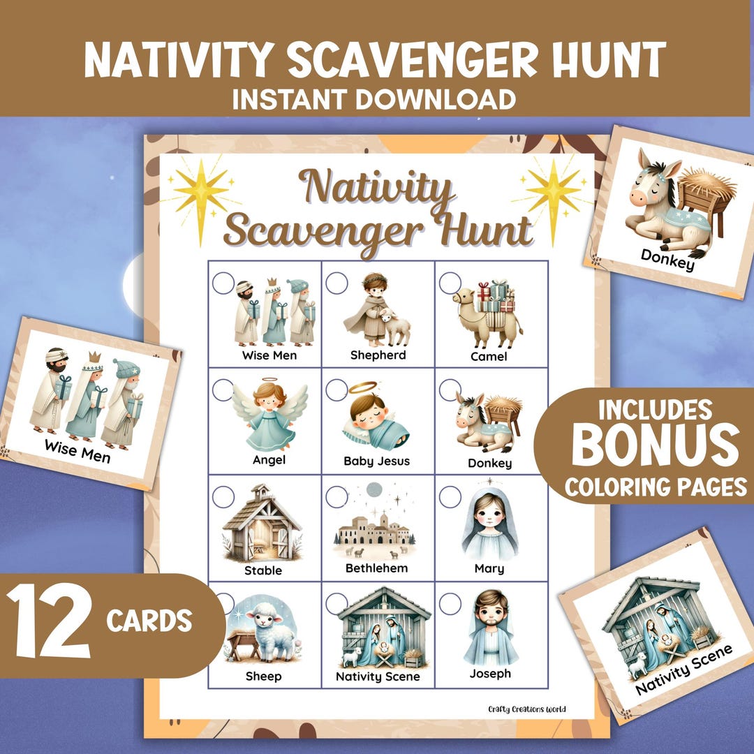 Nativity Scavenger Hunt Game, Christmas Story Printable, Bible Treasure ...