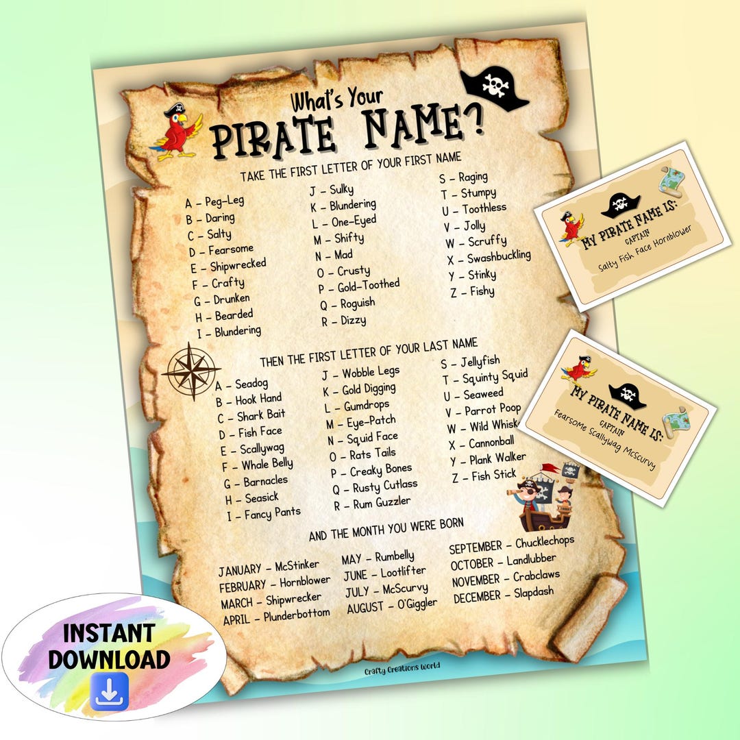 Whats Your Pirate Name Party Game for Kids, Fun Name Generator Activity ...