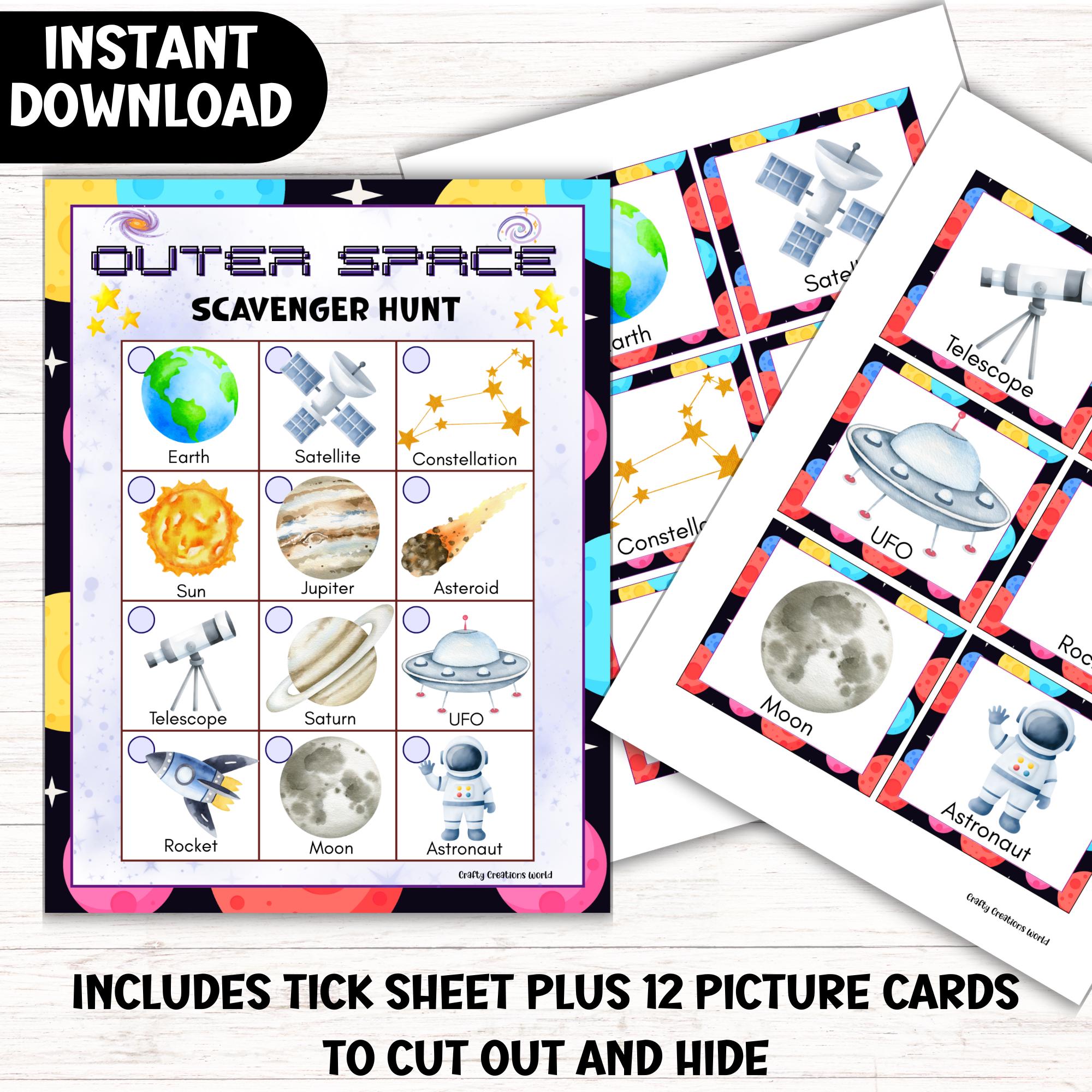 Outer Space Scavenger Hunt for Kids, Indoor or Outdoor Treasure Hunting ...