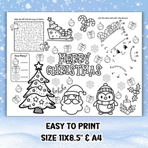 Christmas Placemat, Coloring Activity Sheet, Party Table Decor for Kids ...