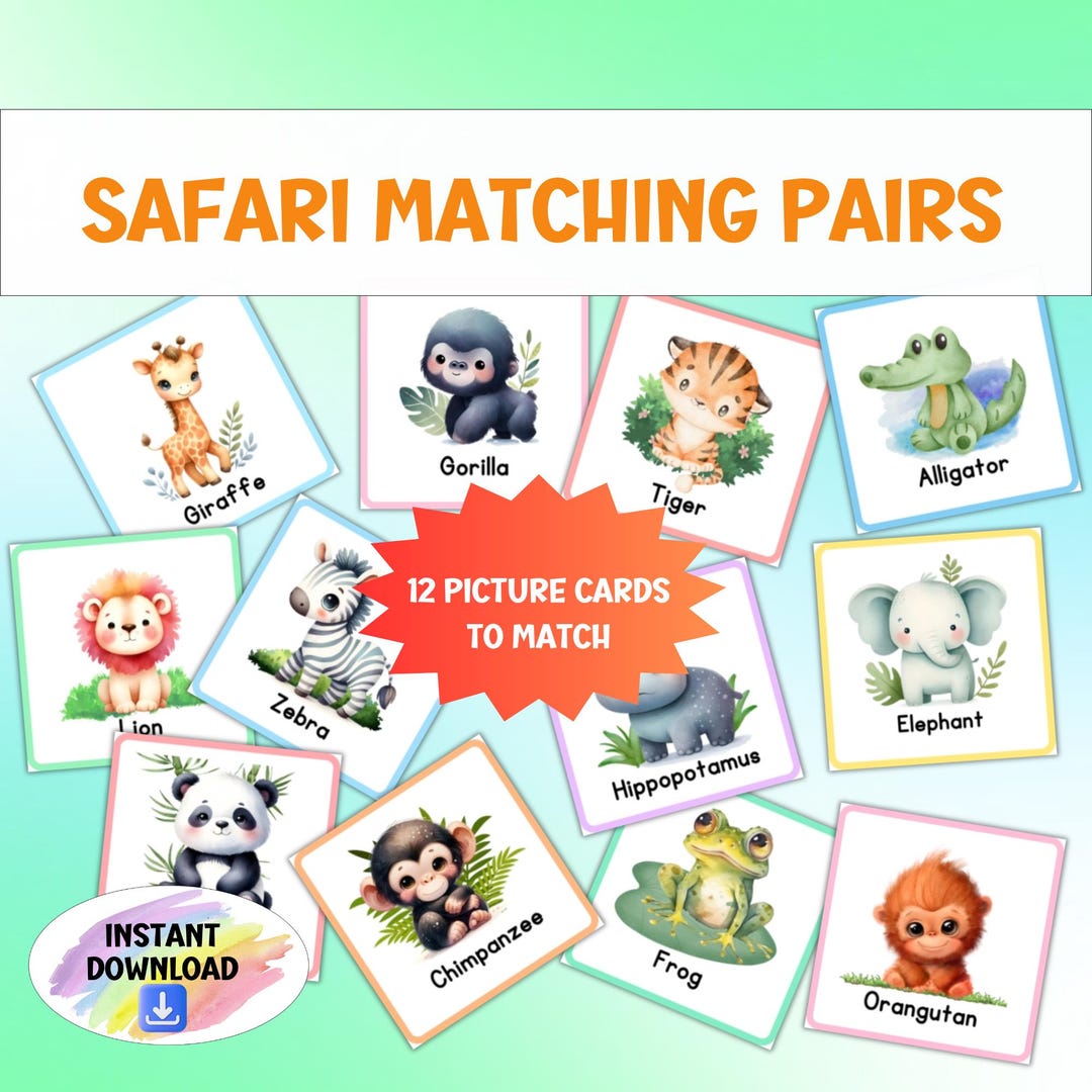 Safari Matching Pairs Memory Game for Kids, Matching Montessori Cards ...