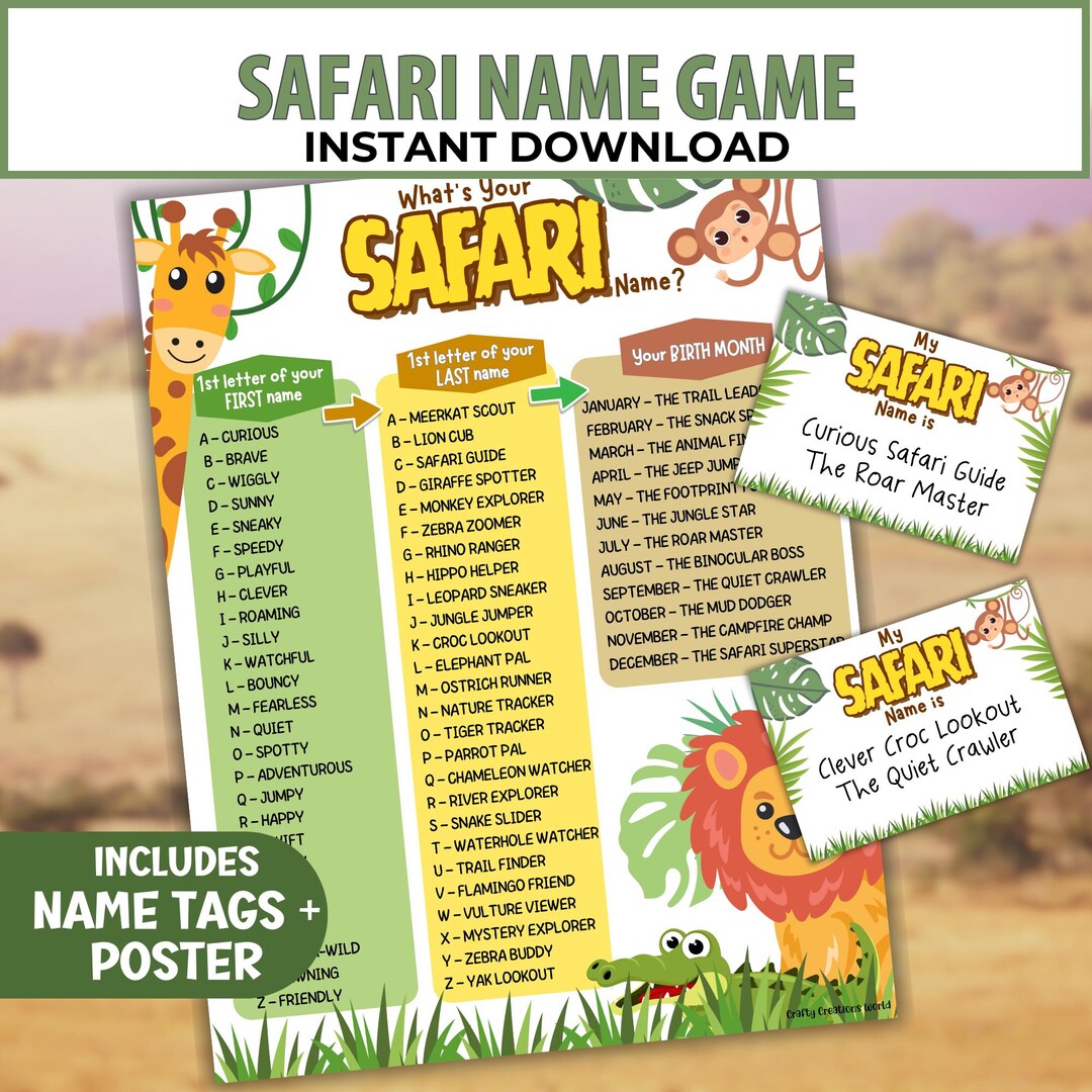 Safari Name Generator Printable, Jungle Animal Name Game for Kids ...