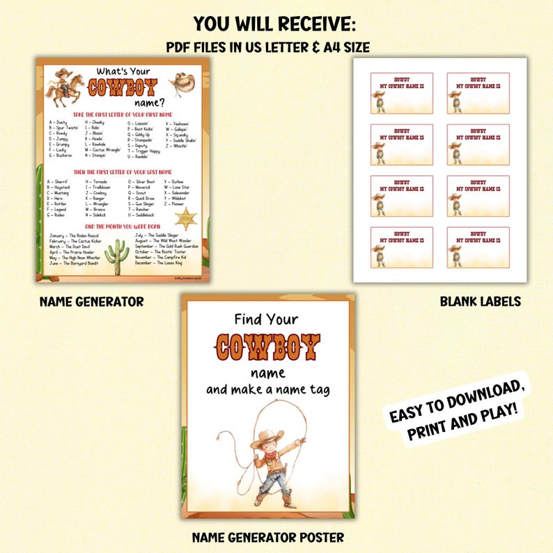 Whats Your Cowboy Name Party Game for Kids, Wild West Name Generator ...
