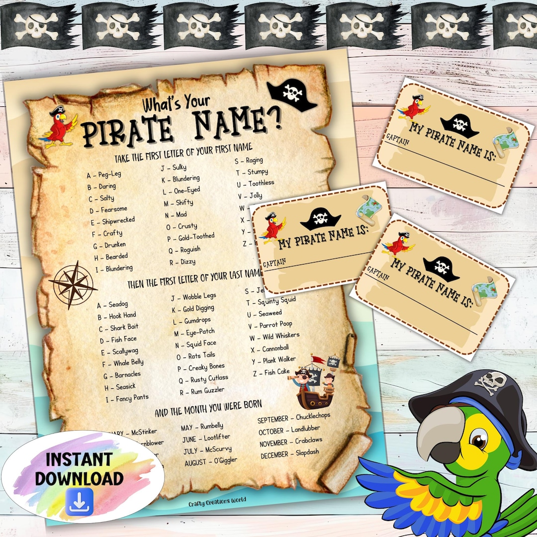 Whats Your Pirate Name Party Game for Kids, Fun Name Generator Activity ...