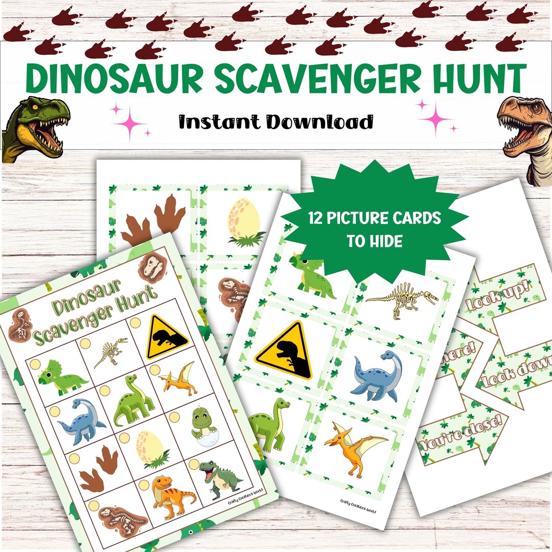 Dinosaur Scavenger Hunt for Kids, Indoor or Outdoor Holiday Activity ...