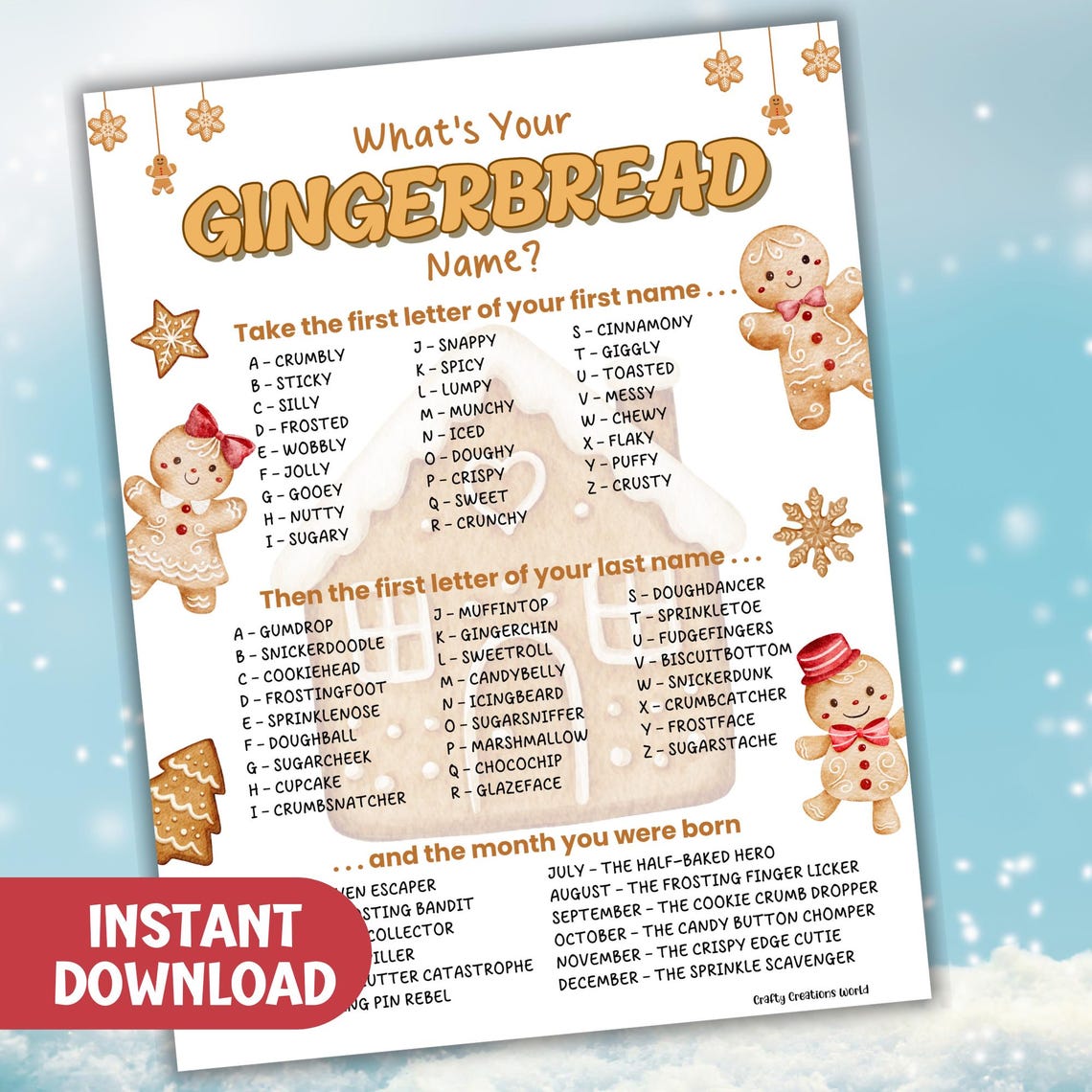 Gingerbread Name Generator, Christmas Printable Game for Kids, What's ...