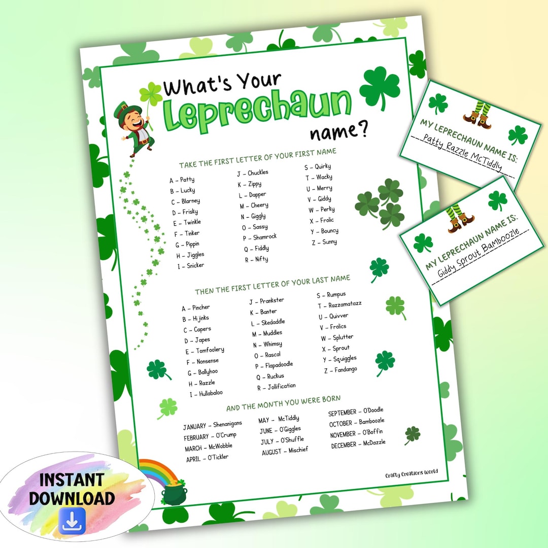 Whats Your Leprechaun Name Party Game for Kids, St Patrick's Name ...