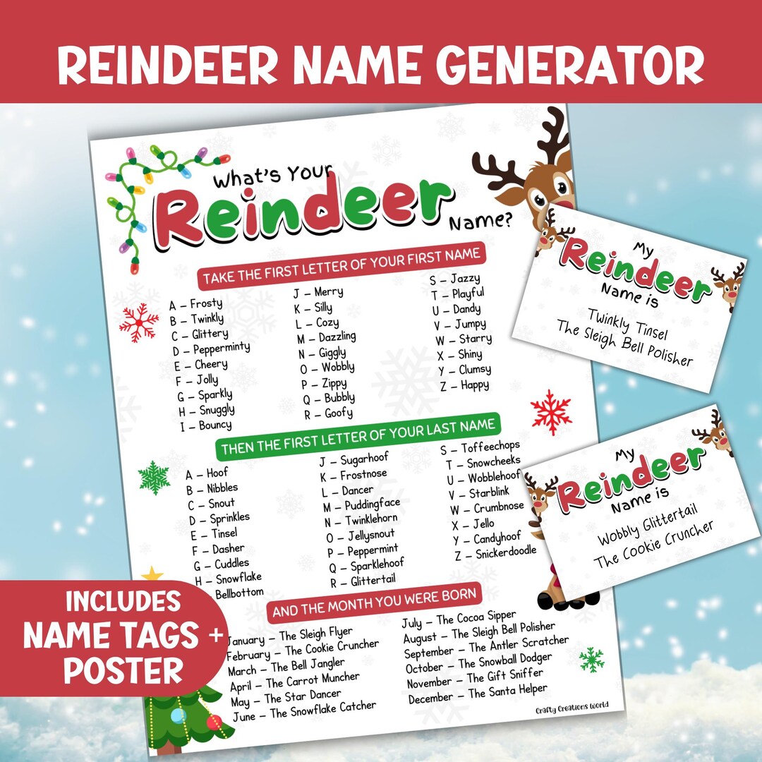 Reindeer Name Generator, Christmas Printable Game for Kids, What's Your ...