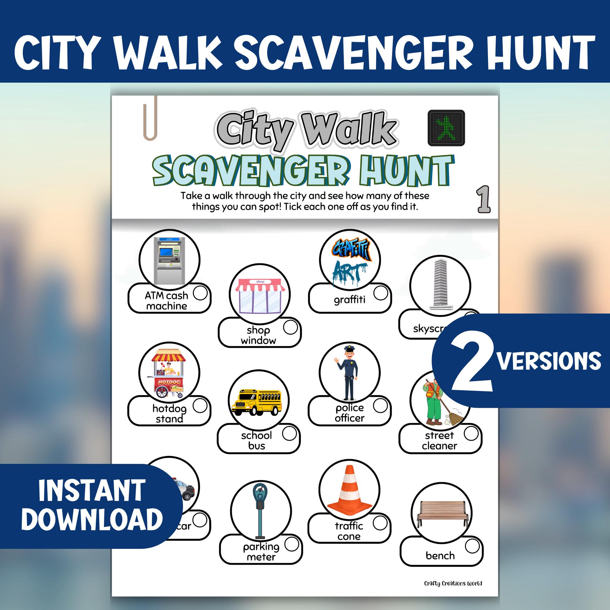 City Walk Scavenger Hunt Printable for Kids, Urban Adventure Game ...