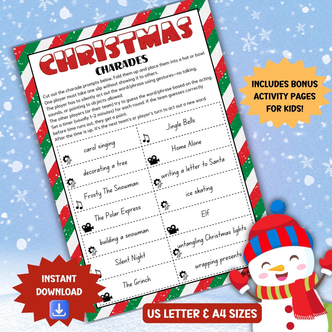 Christmas Charades Game, Party Ice-breaker, Xmas Party Activity ...