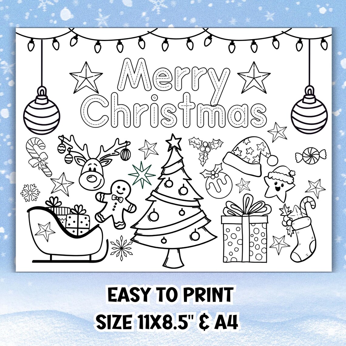 Christmas Coloring Activity Sheet, Party Table Placemat Decor for Kids ...