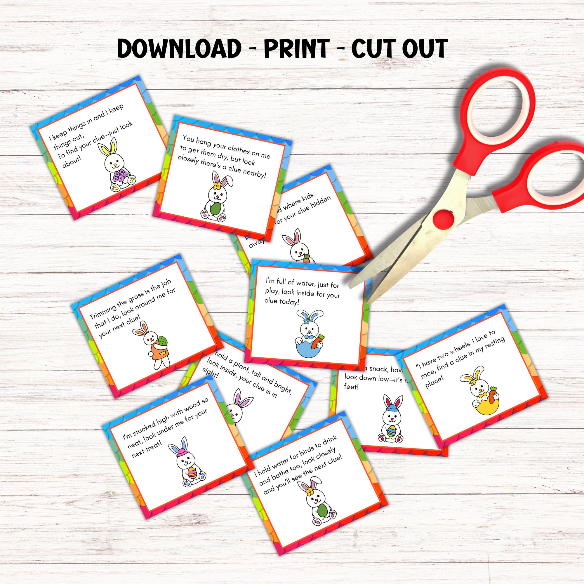 Easter Egg Scavenger Hunt, Printable Outdoor Treasure Hunt Clue Cards ...