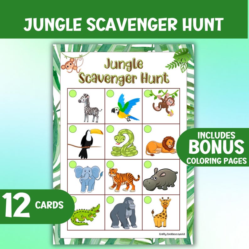 Jungle Scavenger Hunt for Kids, Indoor or Outdoor Holiday Activity ...