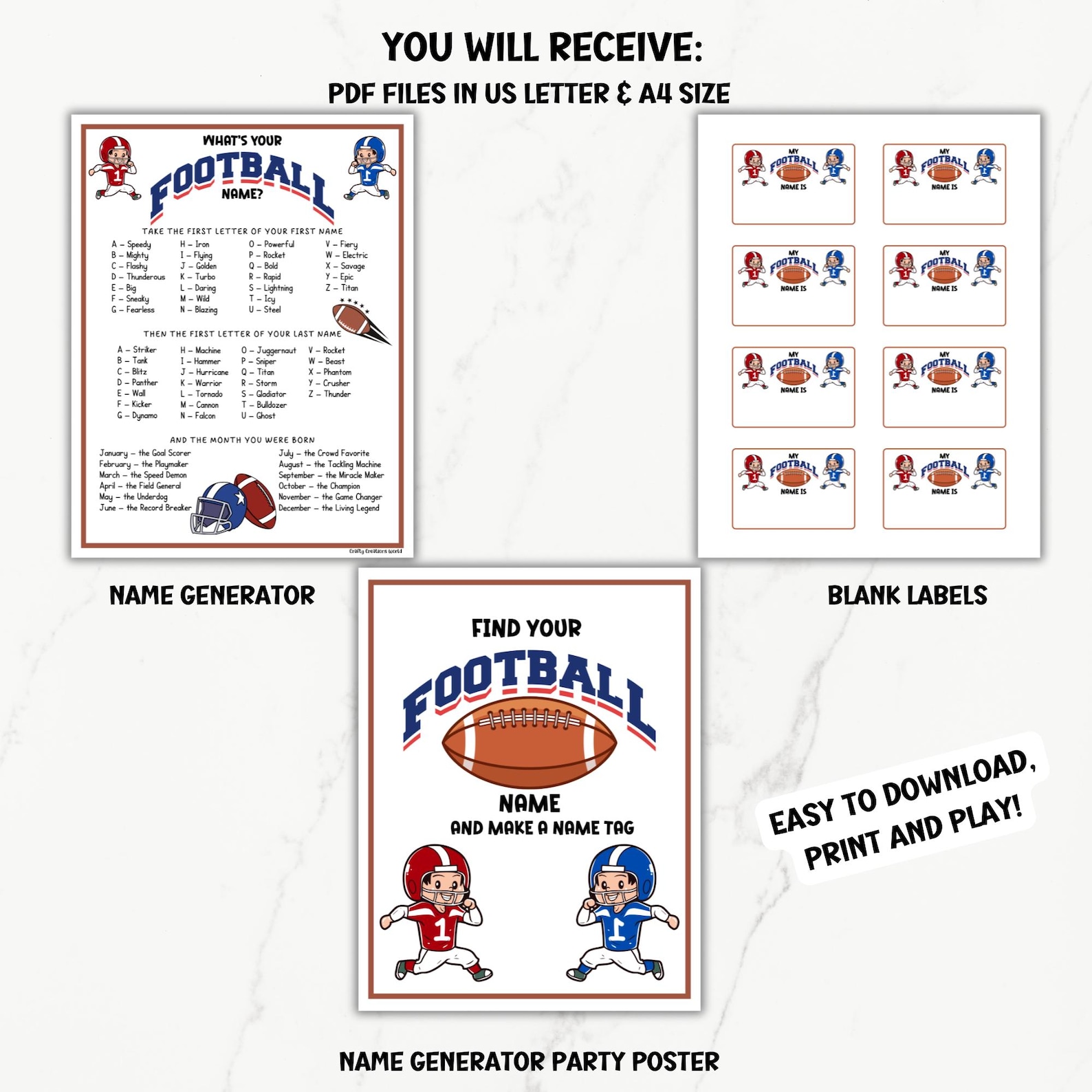 What's Your Football Name Game for Kids, Football Title Generator ...