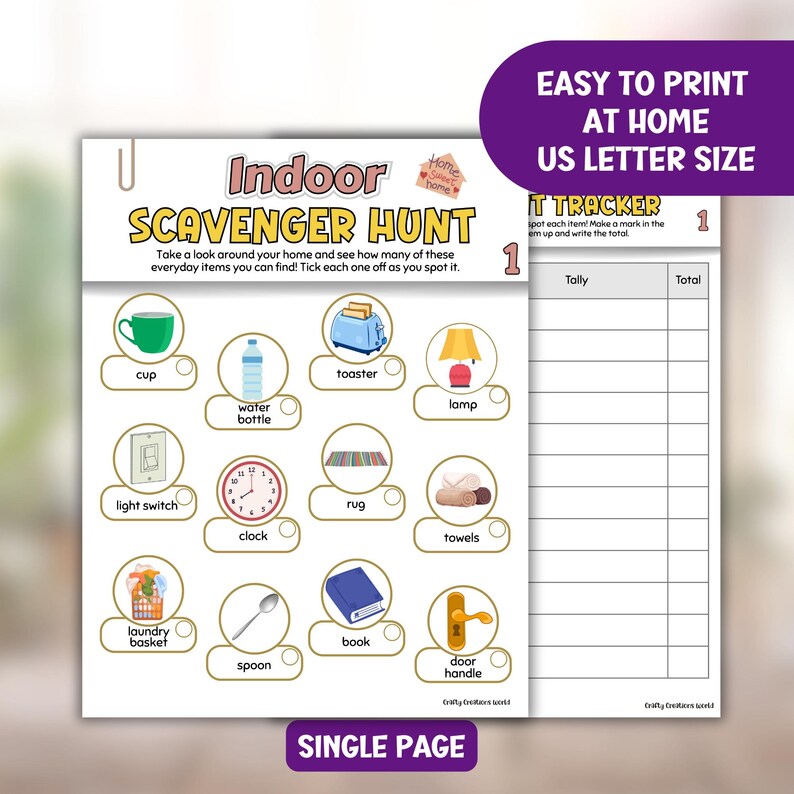 Indoor Scavenger Hunt Printable for Kids, Indoor Screen Free Game ...
