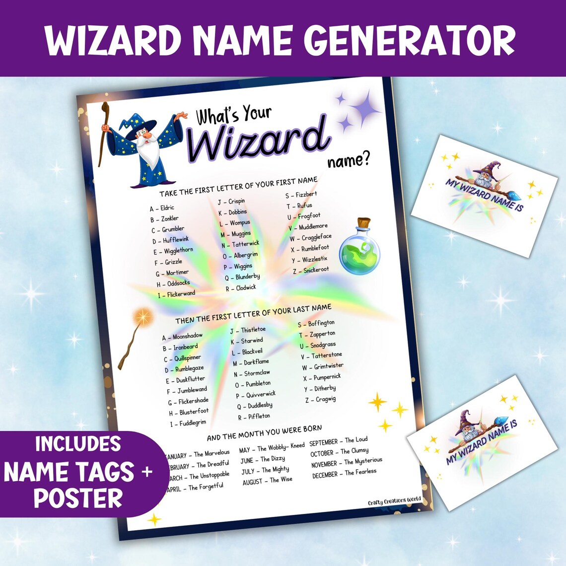 Whats Your Wizard Name Halloween Game, Fun Name Generator Activity ...