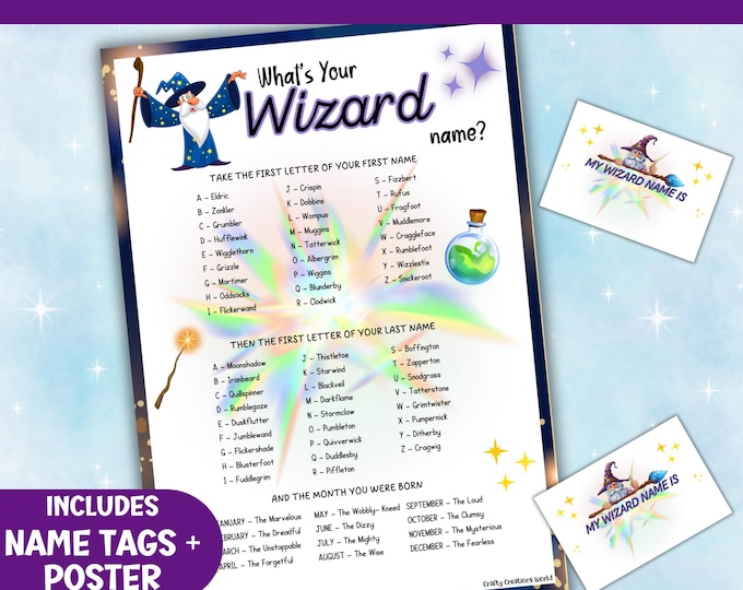 Whats Your Wizard Name Halloween Game, Fun Name Generator Activity ...