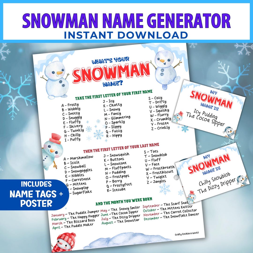 Whats Your Snowman Name Game for Kids, Winter Name Generator, Christmas ...