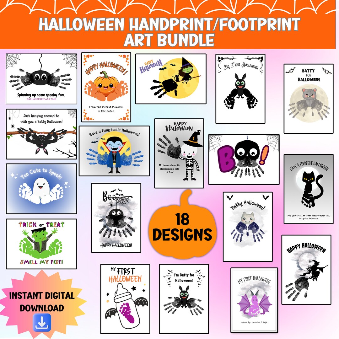 Halloween Handprint Art Activity Handprint Footprint Bundle First ...