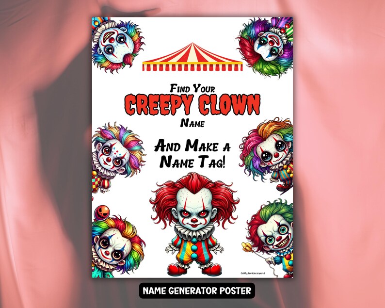 Whats Your Creepy Clown Name, Printable Halloween Name Generator Game ...