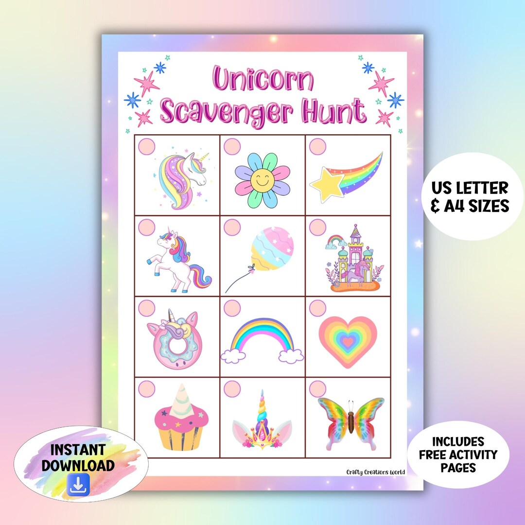 Unicorn Scavenger Hunt for Kids, Indoor or Outdoor Holiday Activity ...