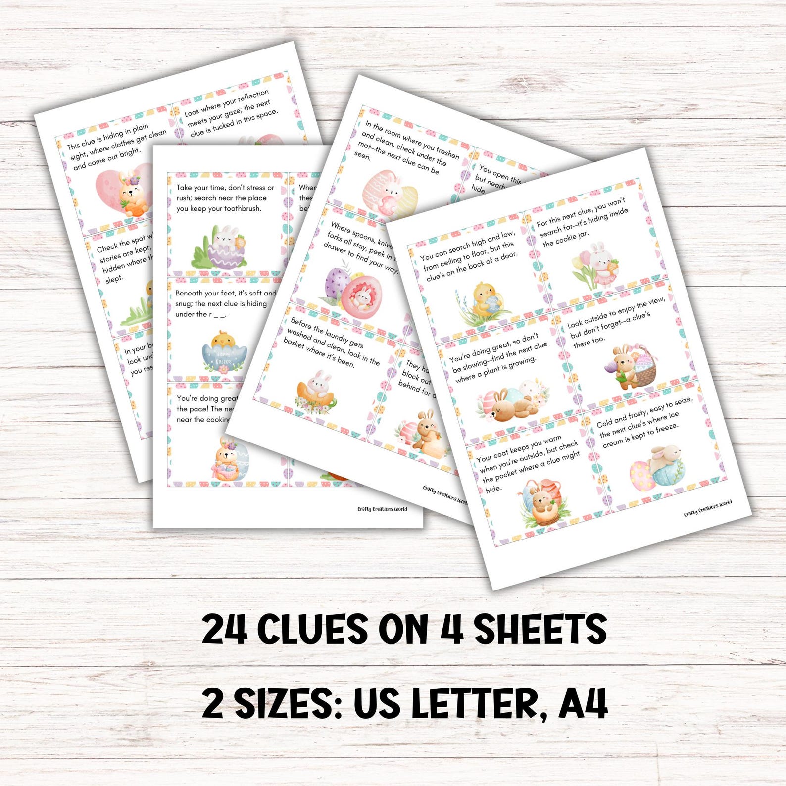 Printable Easter Egg Scavenger Hunt, Indoor Treasure Hunt Clue Cards ...