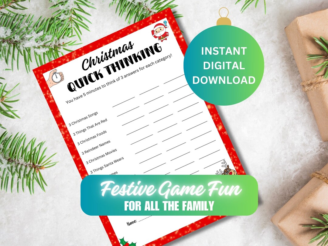 Christmas Party Printable Game, Quick Thinking Fun Family Activity ...