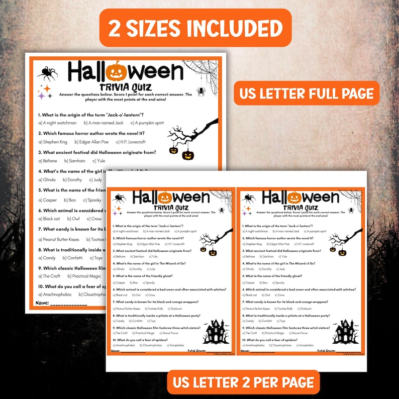 Halloween Trivia Quiz Printable, Spooky Multiple Choice Question ...