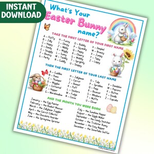 Whats Your Easter Bunny Name Party Game for Kids, Rabbit Label ...