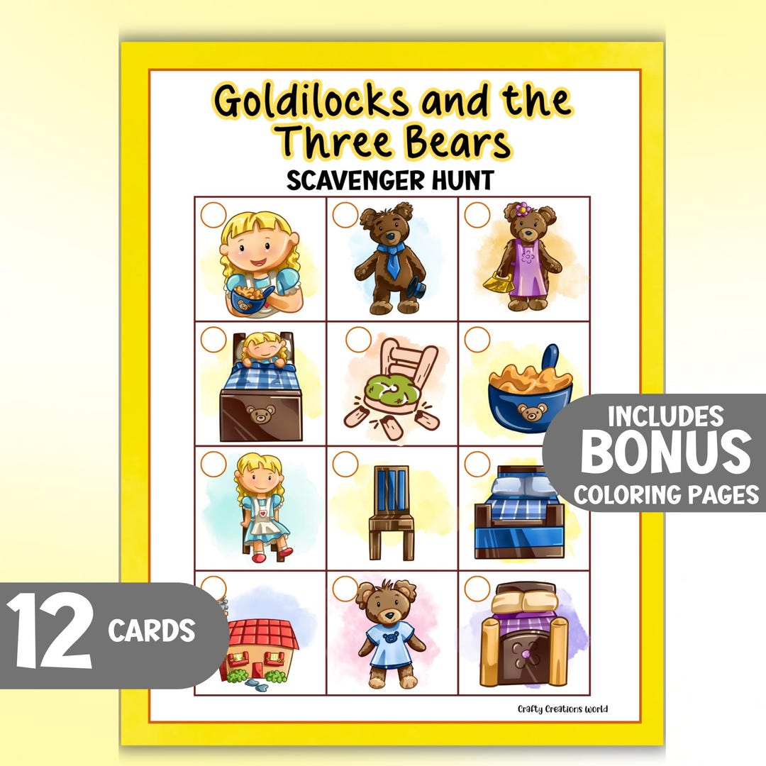 Goldilocks and the Three Bears Scavenger Hunt, Kids 3 Bears Seek & Find ...
