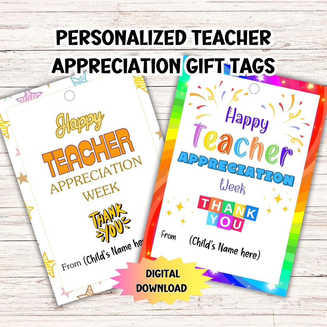 Personalized Teacher Appreciation Gift Tags, Thank You Teacher Gift ...