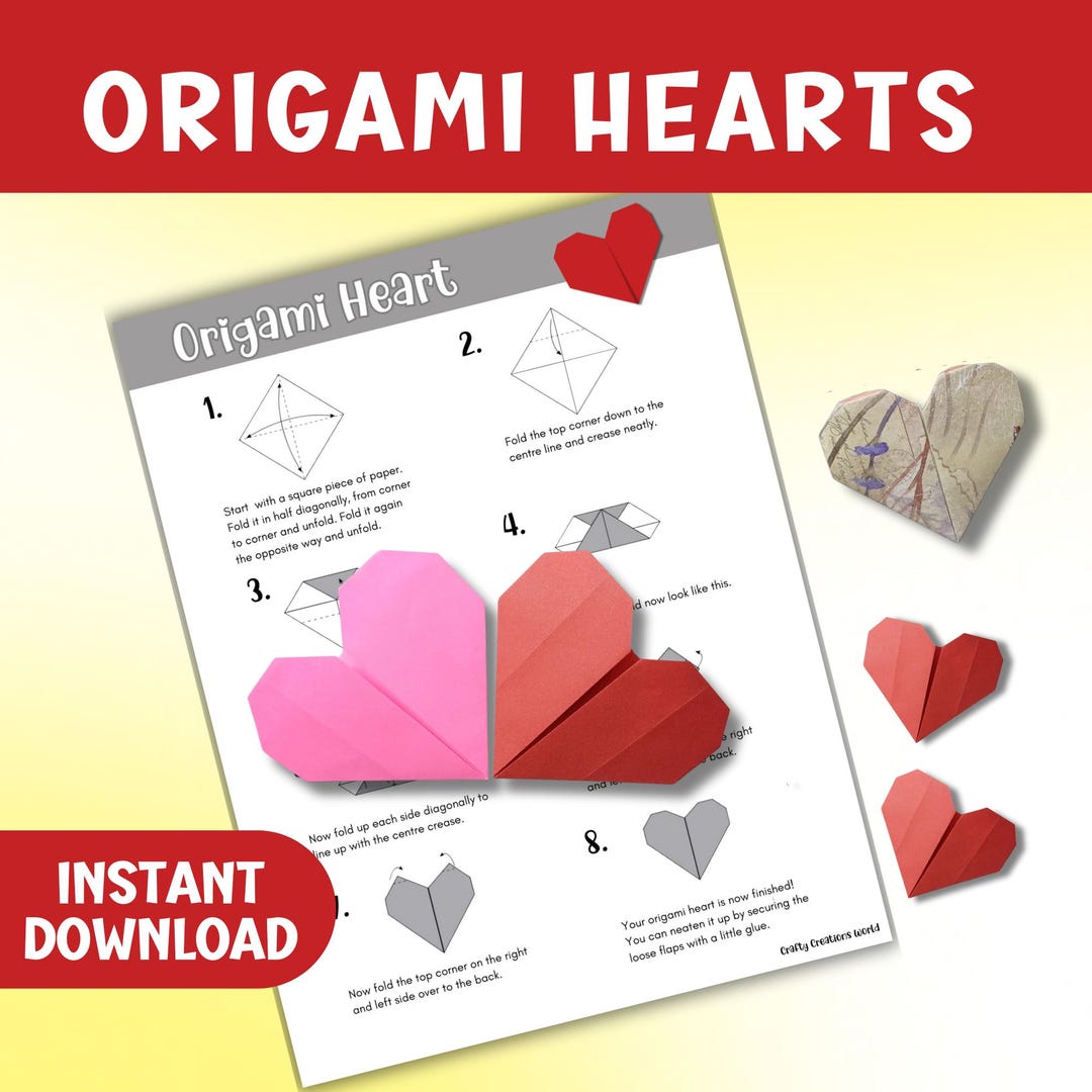 Printable Origami Heart Instructions, Valentine's Craft Download ...