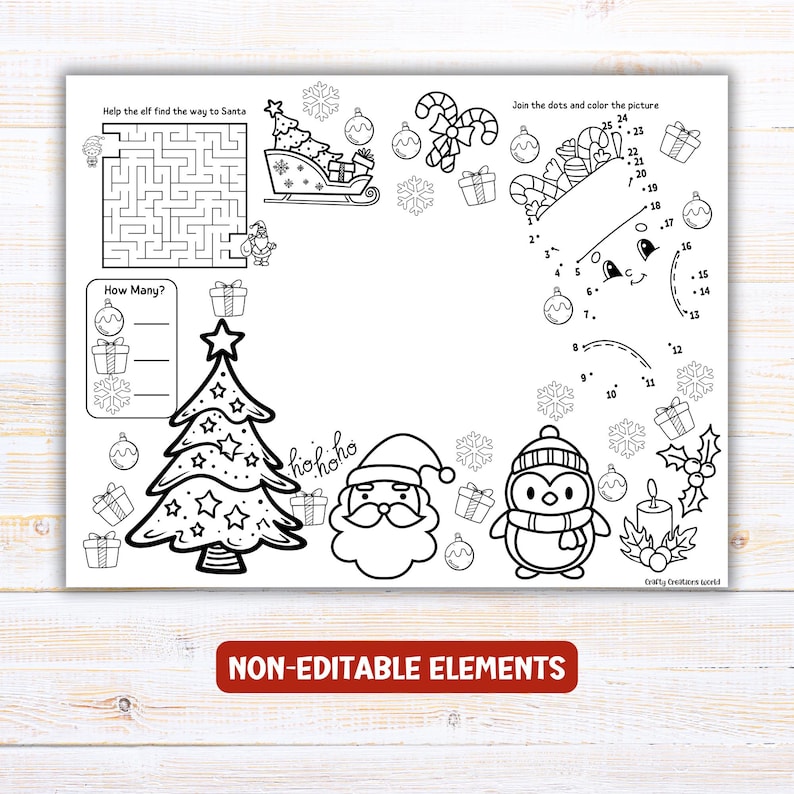 Personalized Christmas Placemat, Editable Coloring Activity Sheet, Kids ...