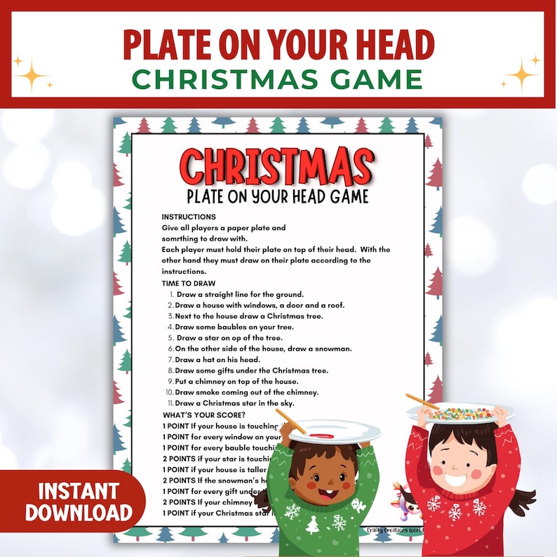 Christmas Party Game, Plate on Head, Ice-breaker Activity, Printable ...