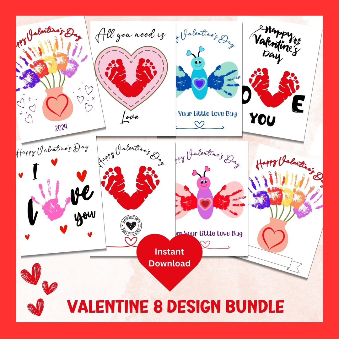 Valentine's Handprint Footprint Art Craft Bundle, Baby Keepsake Gift ...