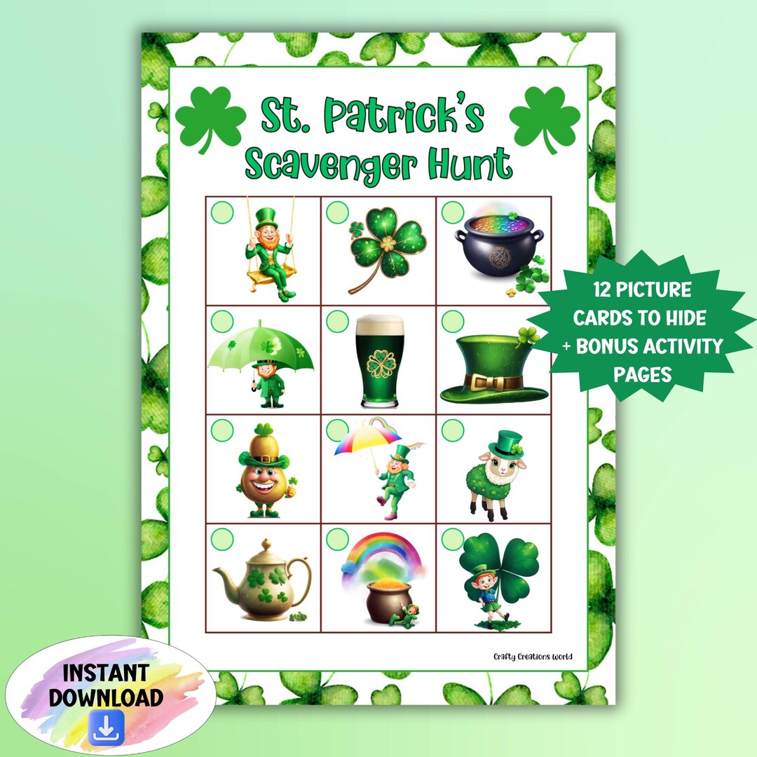 St Patrick's Day Scavenger Hunt for Kids, Saint Patty's Indoor or ...