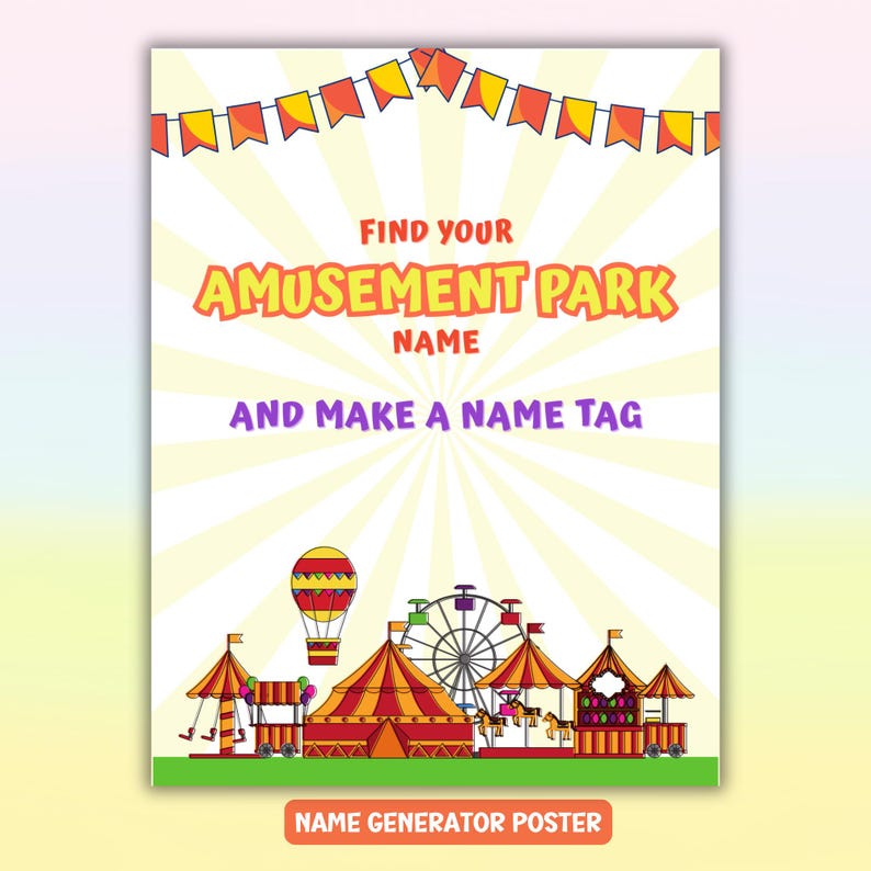 Kids Amusement Park Name Generator, Fun Printable Carnival Party Game ...