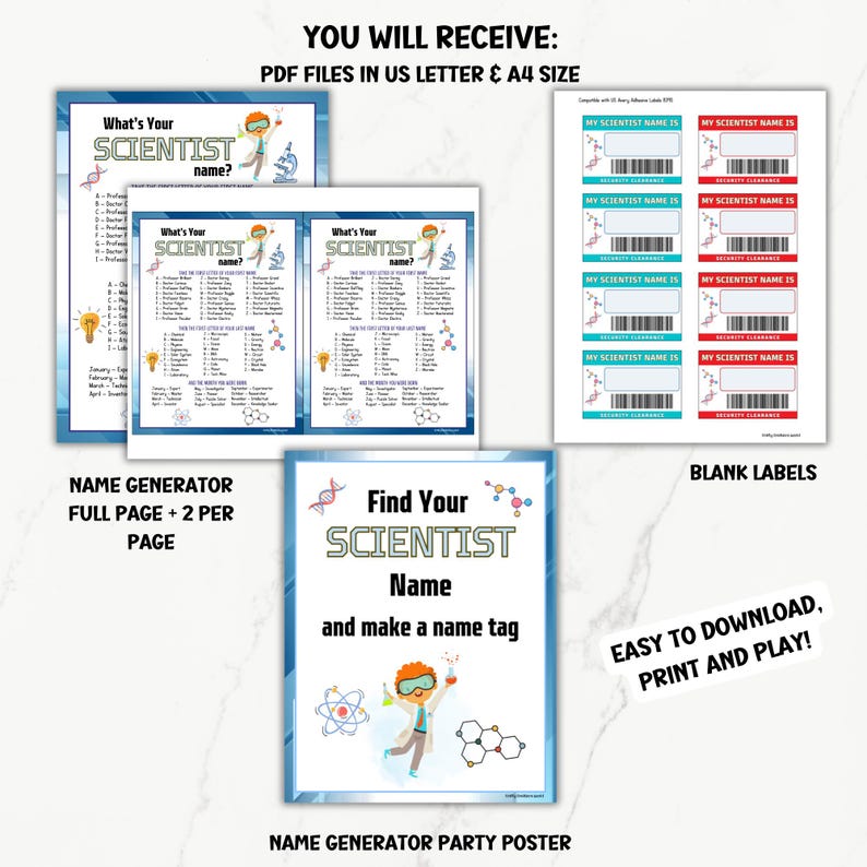Whats Your Scientist Name Party Game for Kids, Science Name Generator ...