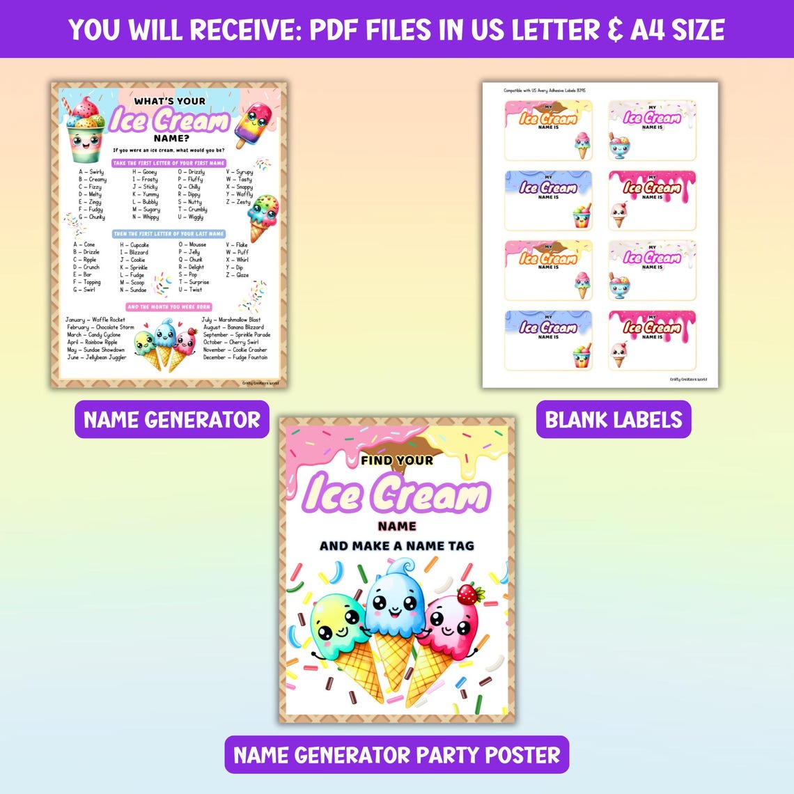 What’s Your Ice Cream Name Game, Summer Party Activity, Printable Name ...