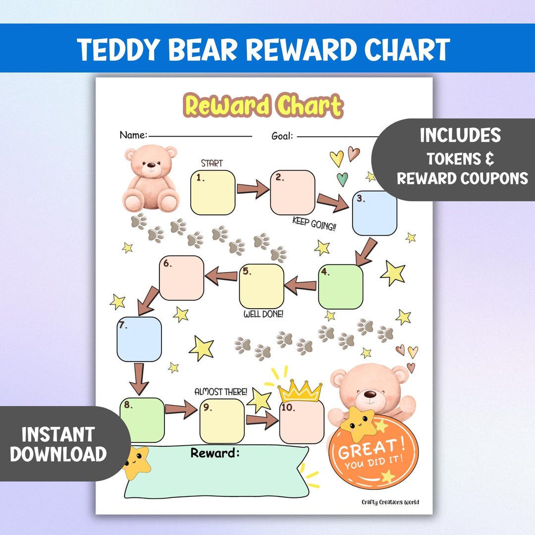 Teddy Bear Reward Chart, Child Task Tracker, Pastel Sticker Chart ...