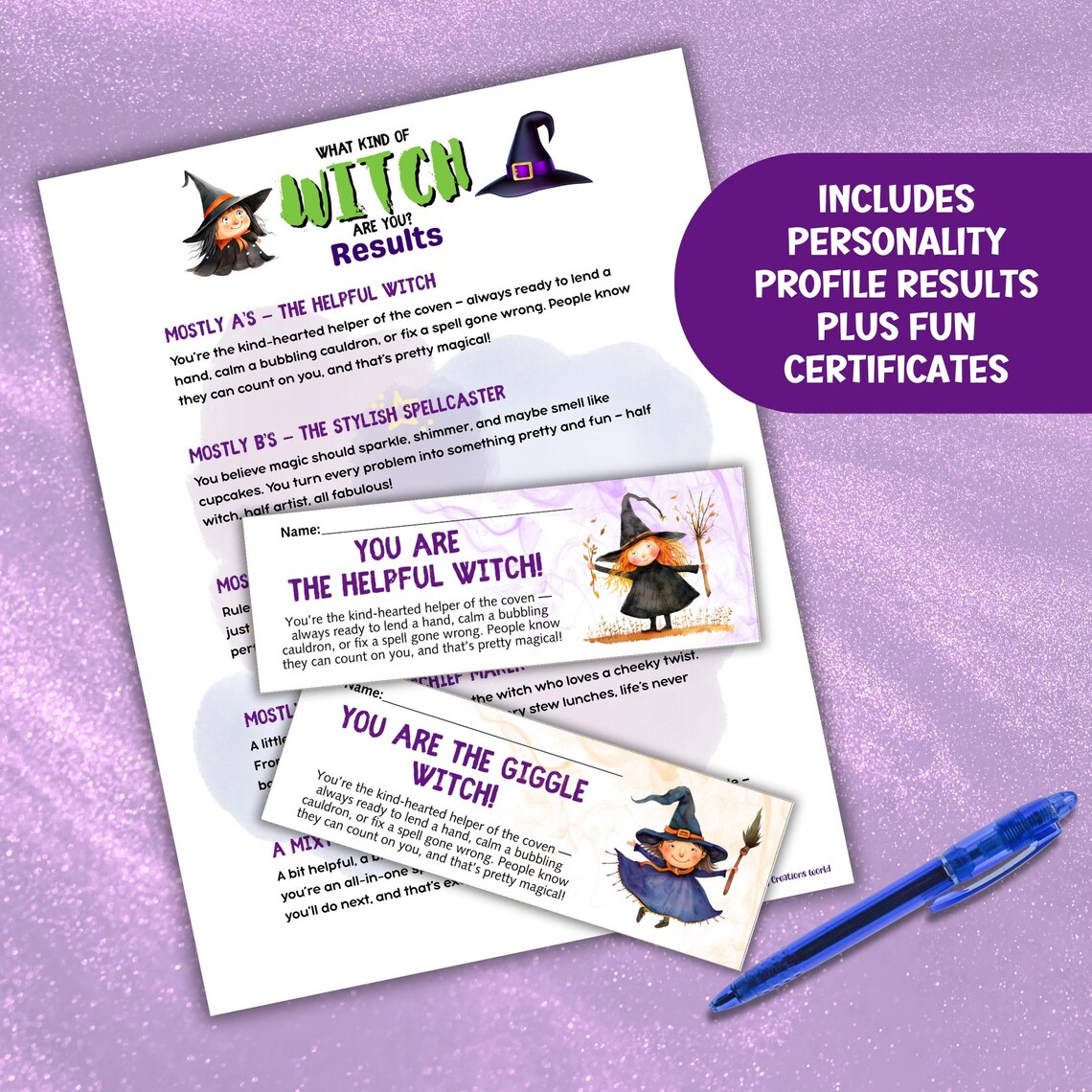 Printable Witches Personality Quiz, Halloween Party Game, Kids Witch ...