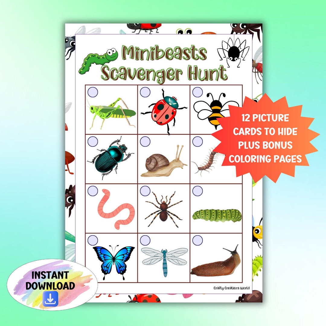 Minibeasts Scavenger Hunt for Kids, Indoor or Outdoor Creatures Search ...