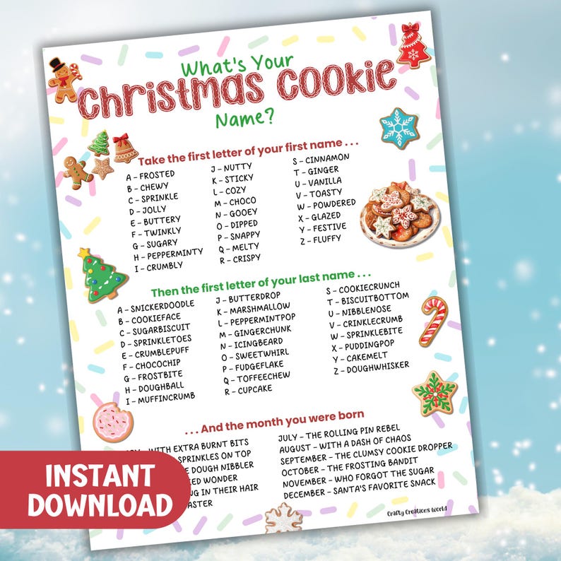 Christmas Cookie Name Game, Xmas Printable Name Generator for Kids ...